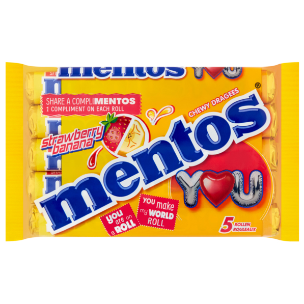 Mentos Strawberry Banana 5 Rollen 5x37,5g - Snuffelstore