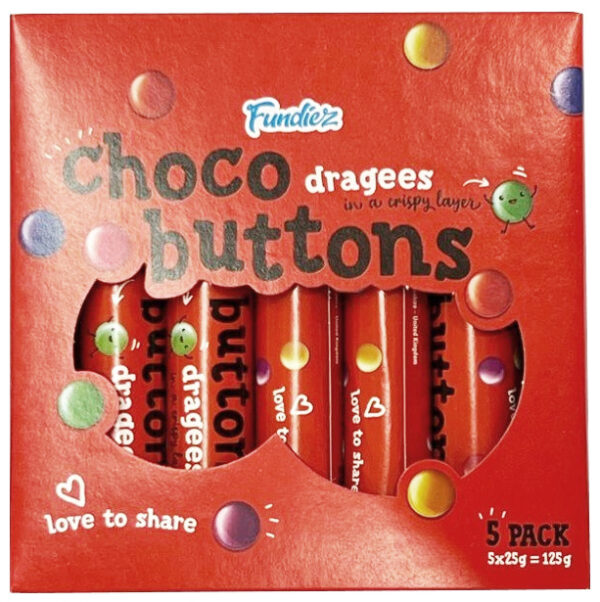 Fundiez Chocolade Buttons Dragees Apart Verpakt 5 x 25g - Snuffelstore